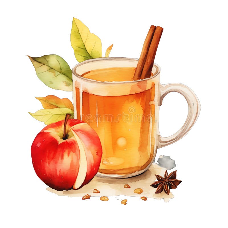 Cute Watercolor Apple Cider Fall Autumn, Illustration Stock ...
