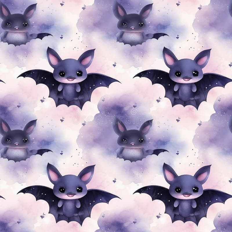 Cute Watercolor Background with Bat, Seamless Pattern, Tile Stock Image ...