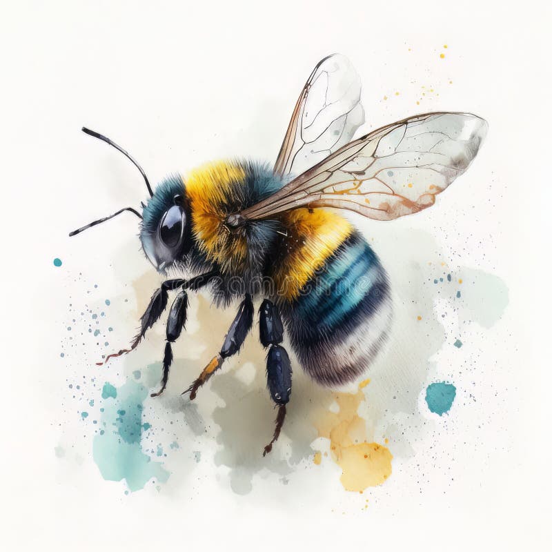 Cute Watercolor Bee on White Background. Illustration AI Generative ...