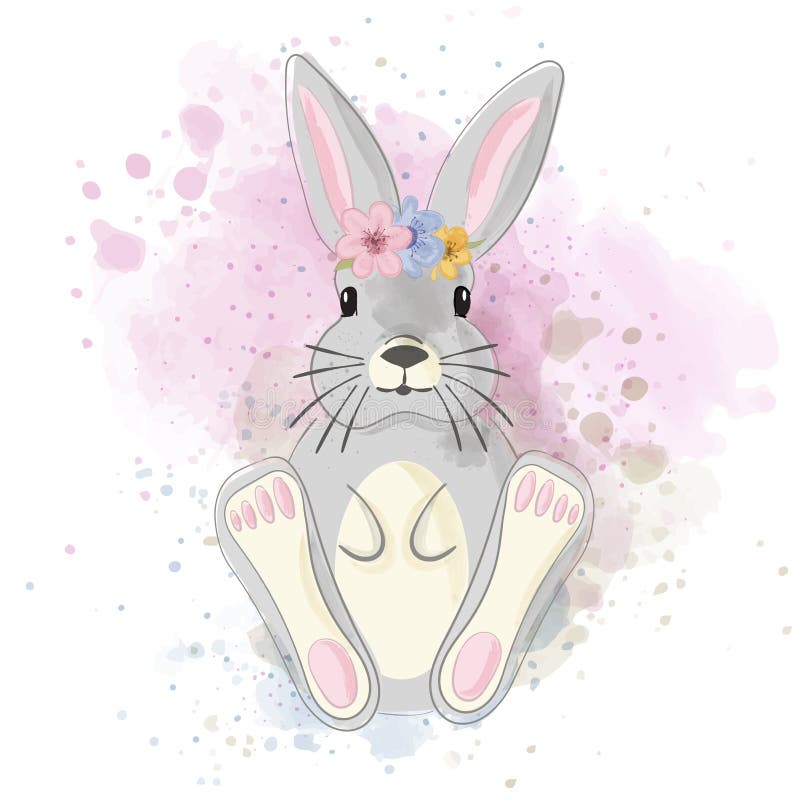 Cute watercolor bunny stock vector. Illustration of bunny - 163166485
