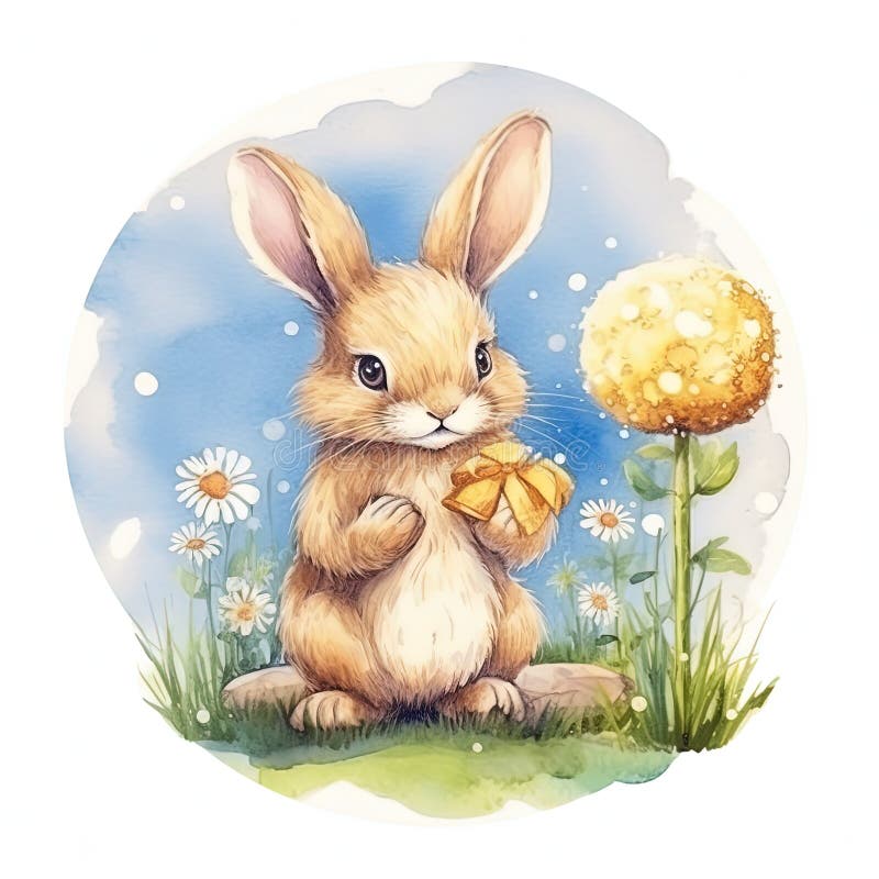 Cute Watercolor Bunny. Illustration AI Generative Stock Illustration ...
