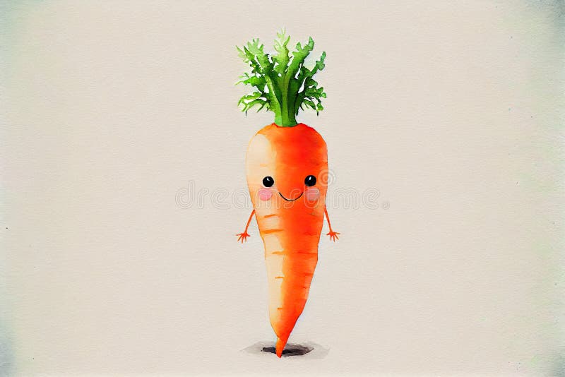 Cute Watercolor Carrot With A Happy Face Stock Illustration