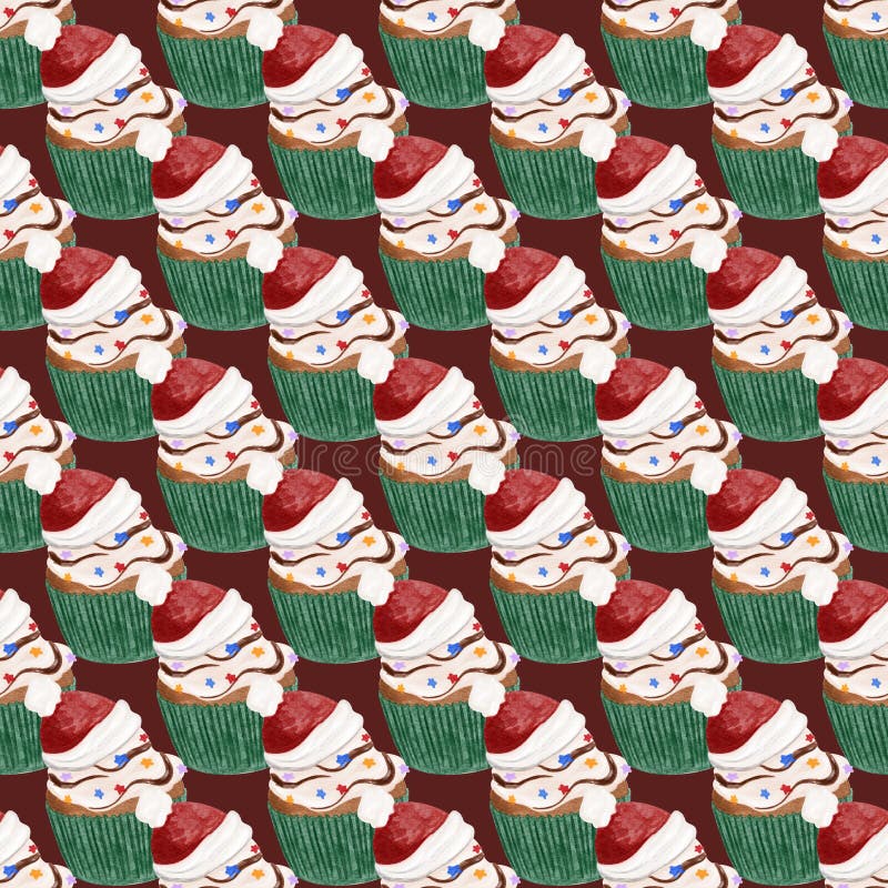 Cute Watercolor Christmas Seamless Pattern. Ornament with Hand Drawn ...