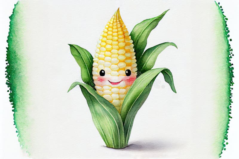 Cute Watercolor Corn with a Happy Face Stock Illustration ...