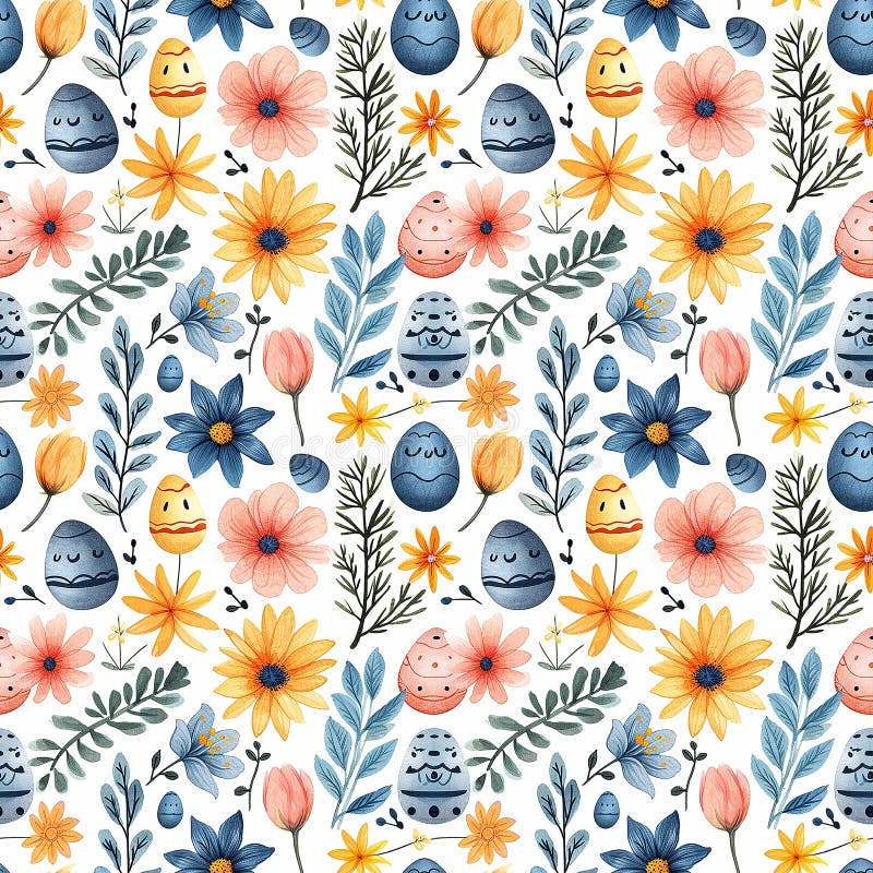 Cute Watercolor Easter Floral Background Pattern Stock Image - Image of ...