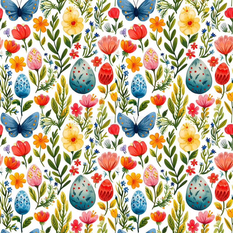 Cute Watercolor Easter Floral Background Pattern Stock Photo - Image of ...