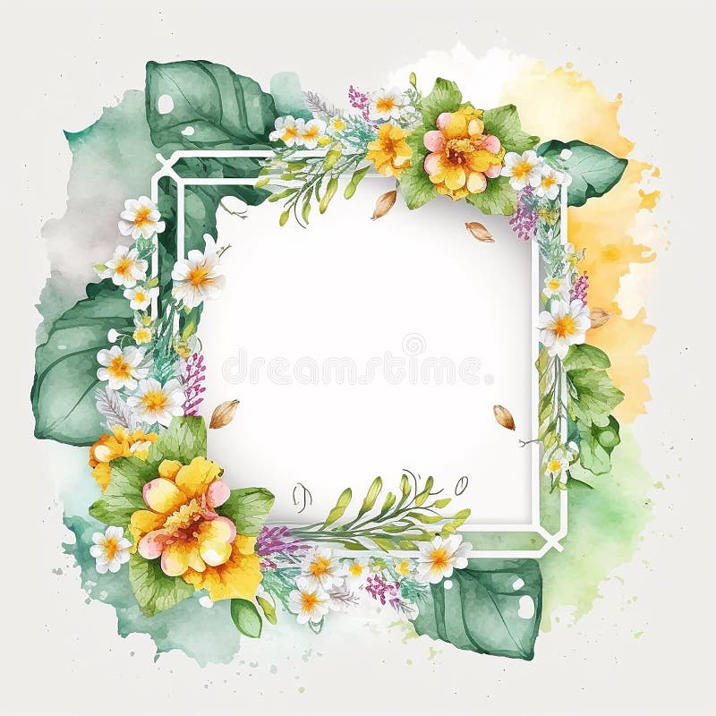 Cute Watercolor Floral Frame. Illustration Generative AI Stock ...