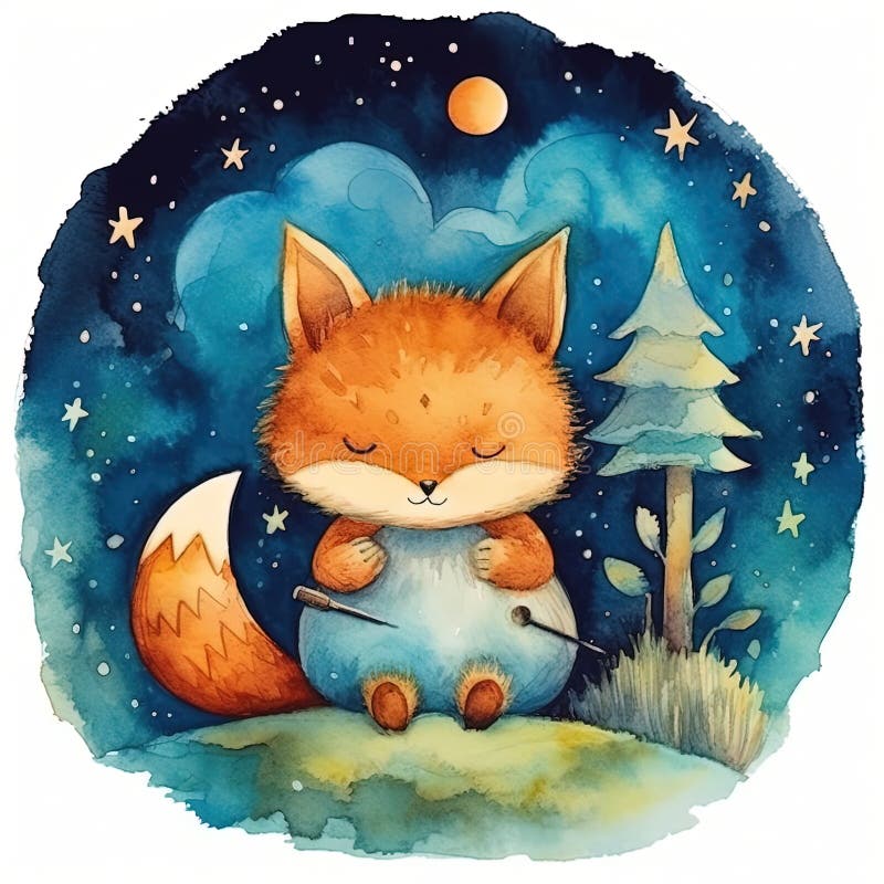 Cute Watercolor Good Night. Illustration AI Generative Stock ...