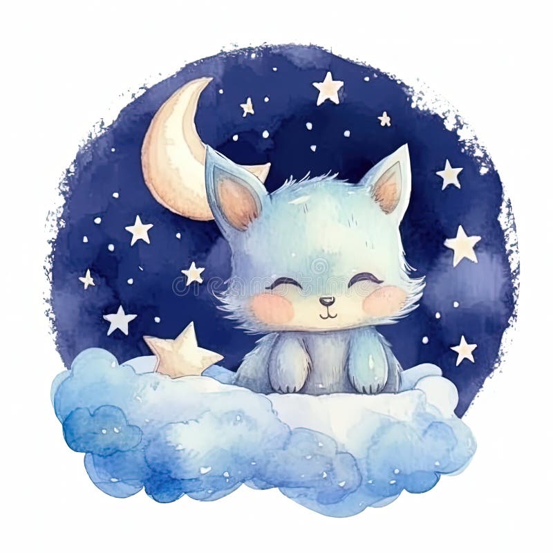 Cute Watercolor Good Night. Illustration AI Generative Stock ...