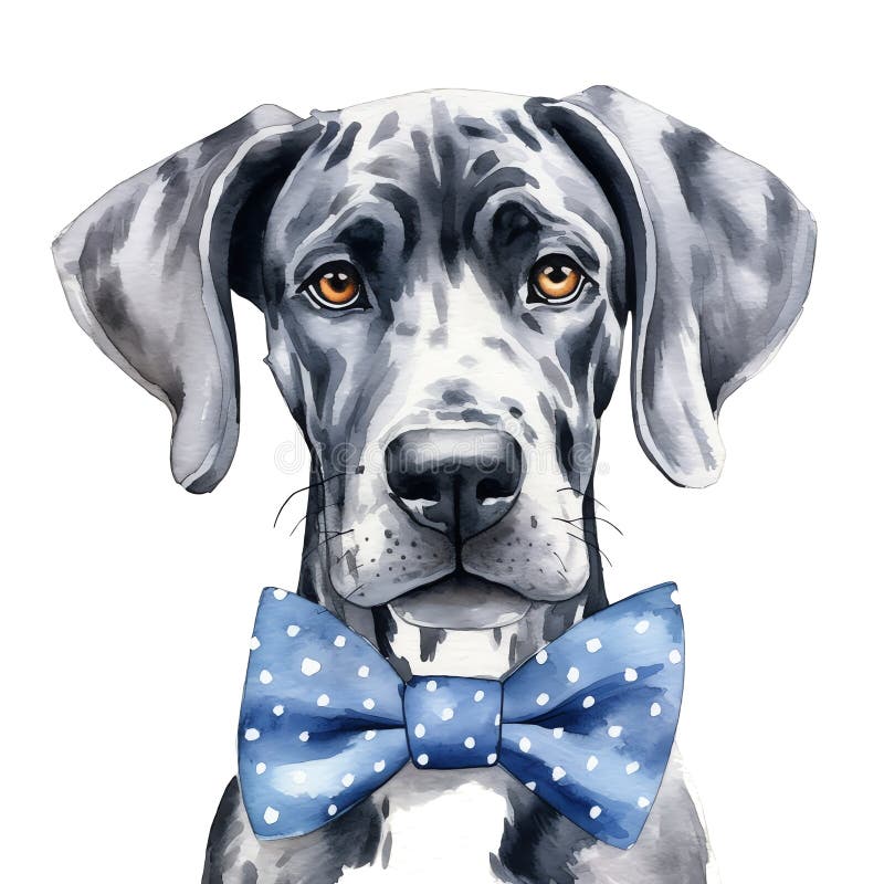Cute Watercolor Great Dane Dog Breed Illustration Stock Illustration ...