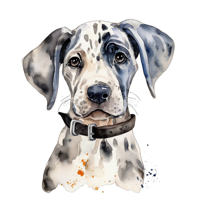 Cute Watercolor Great Dane Dog Breed Illustration Stock Illustration ...