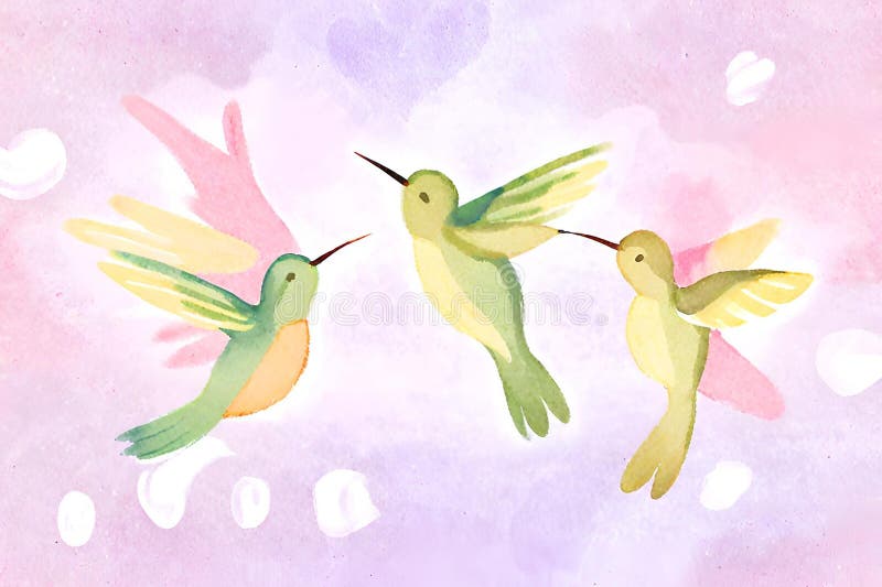 Cute Watercolor Hummingbirds in Romantic Mood Stock Illustration ...