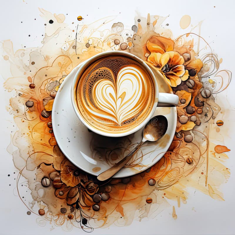 Cute Watercolor Illustration Cup of Coffee with Heart Stock ...