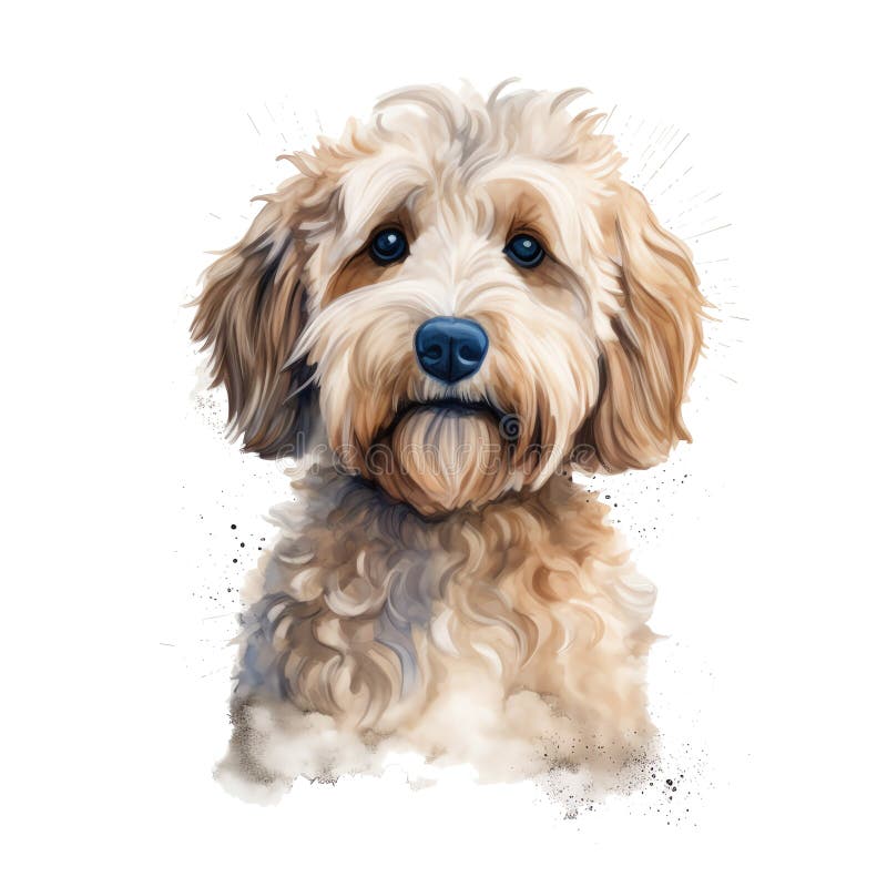 Cute Watercolor Labradoodle Dog Breed Illustration Stock Illustration ...