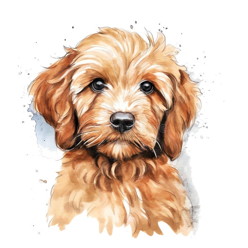 Cute Watercolor Labradoodle Dog Breed Illustration Stock Illustration ...