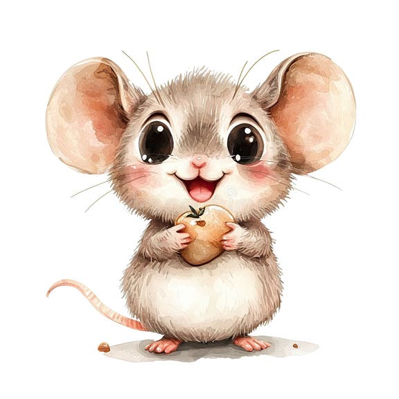 Cute Watercolor Mice Holding Tiny Objects. Stock Illustration ...