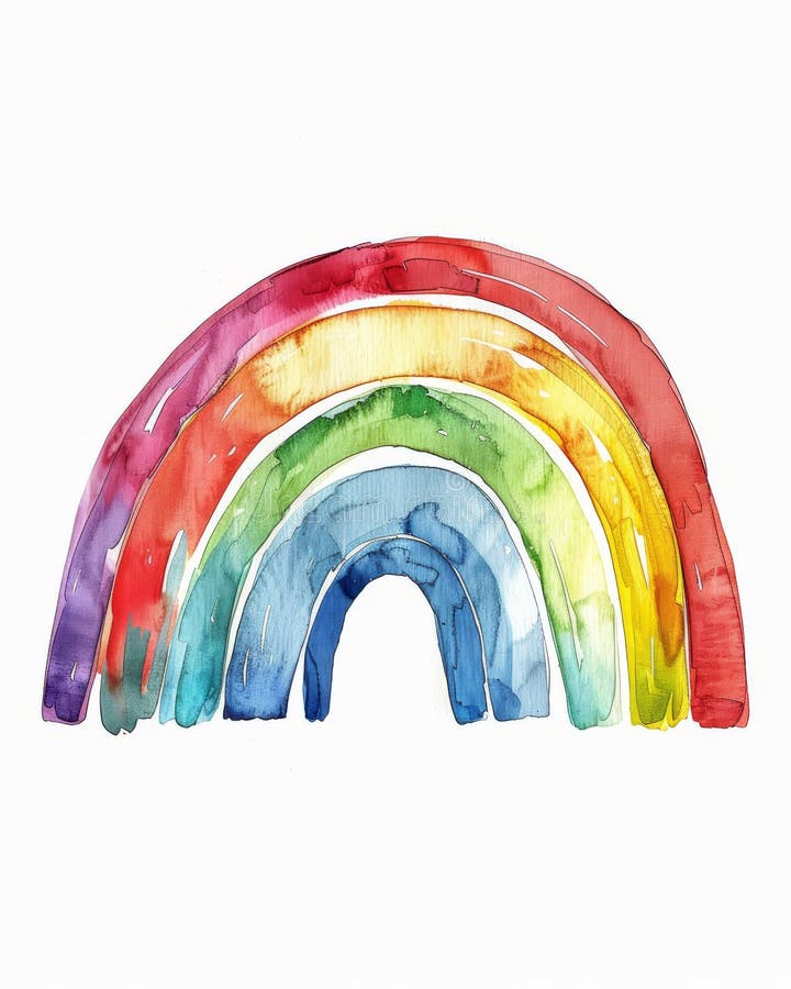 Cute Watercolor Painted Rainbow on White Background Stock Illustration ...