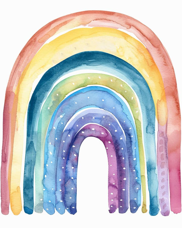 Cute Watercolor Painted Rainbow on White Background Stock Illustration ...