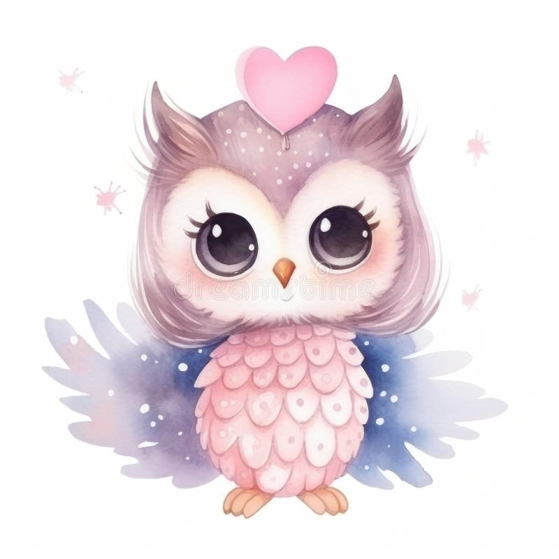 Cute Watercolor Princess Owl Isolated on White Stock Illustration ...