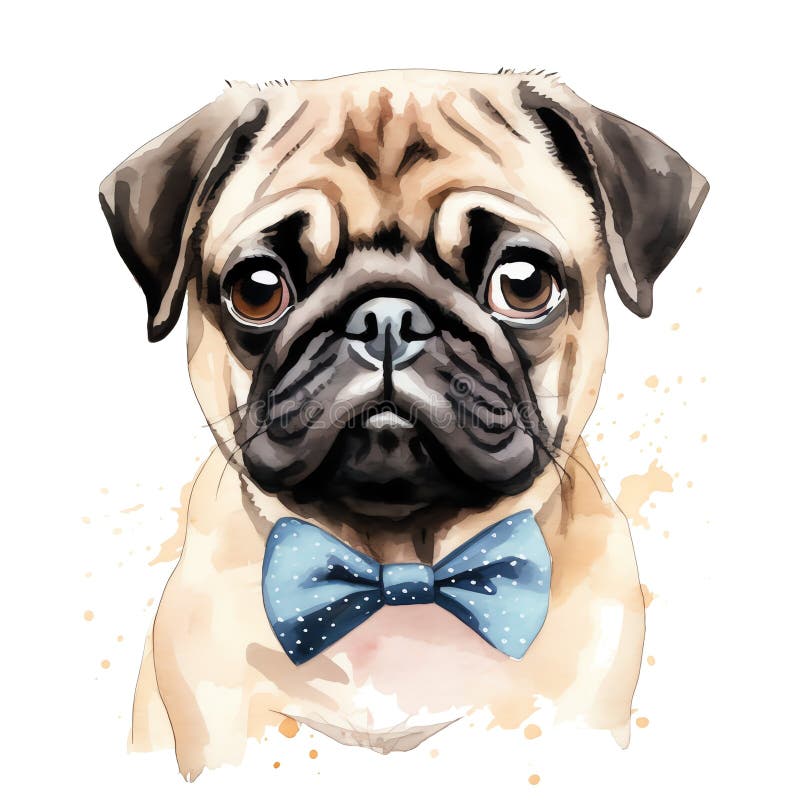 Cute Watercolor Pug Dog Breed Illustration Stock Illustration ...