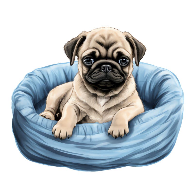 Cute Watercolor Pug Dog Breed Illustration Stock Illustration ...