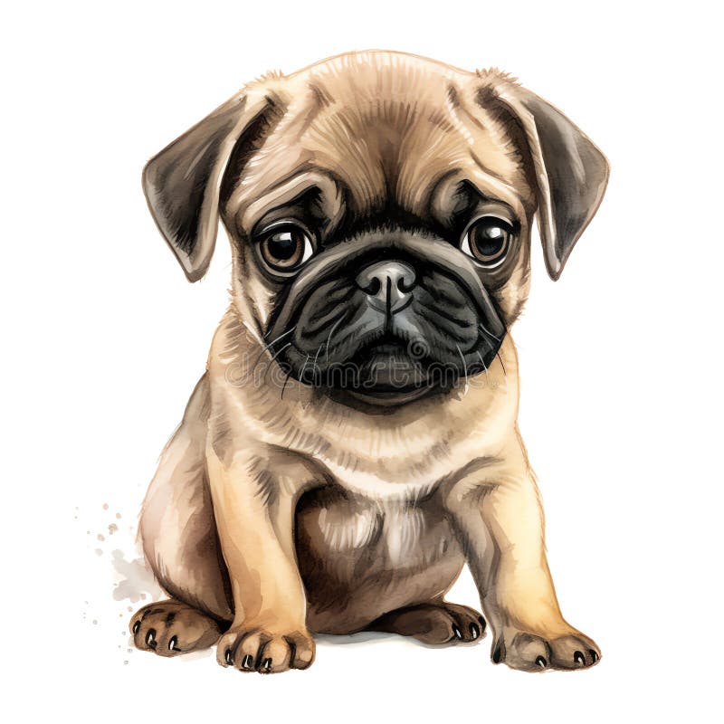 Cute Watercolor Pug Dog Breed Illustration Stock Illustration ...