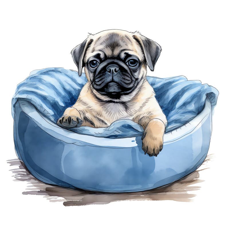 Cute Watercolor Pug Dog Breed Illustration Stock Illustration ...