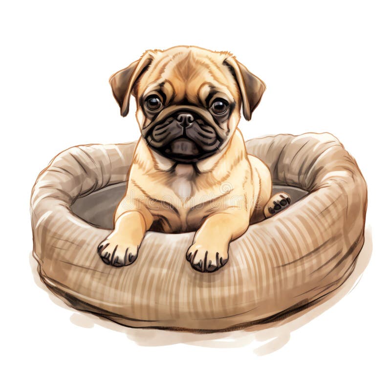 Cute Watercolor Pug Dog Breed Illustration Stock Illustration ...