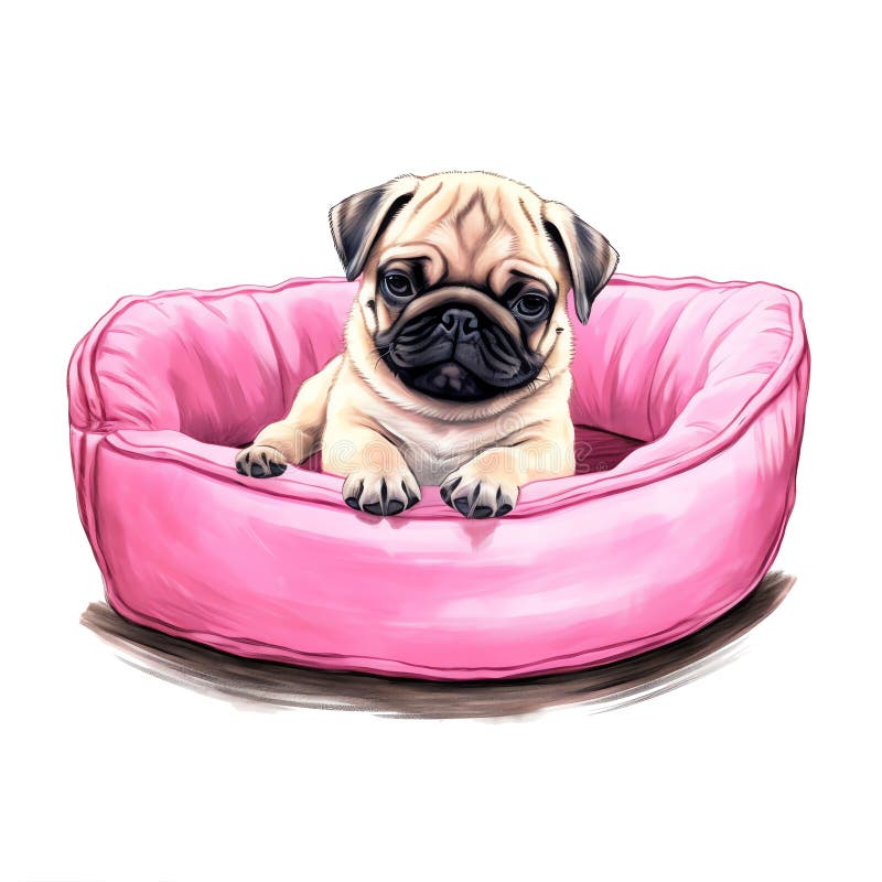Cute Watercolor Pug Dog Breed Illustration Stock Illustration ...