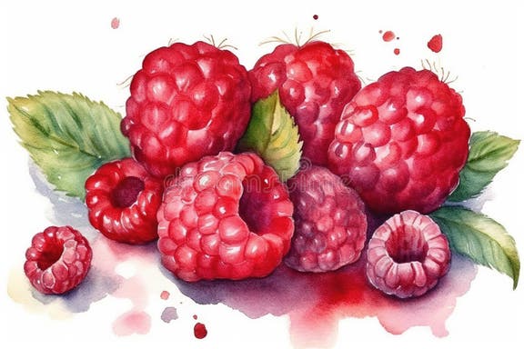 Cute Watercolor Raspberry Fruit Clip Art Stock Illustration ...
