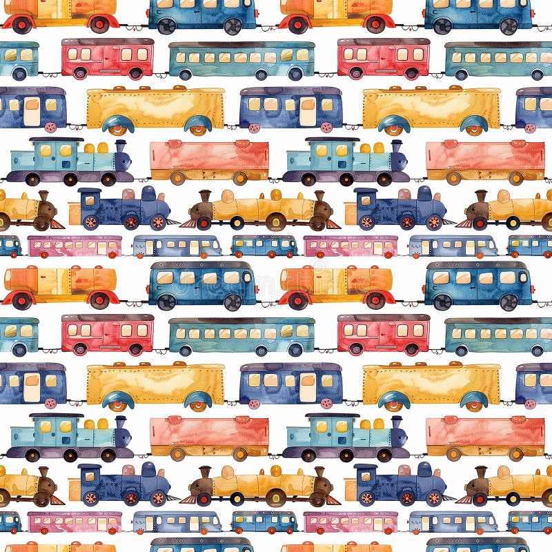 Cute Watercolor Seamless Pattern Background with Trains Stock Image ...