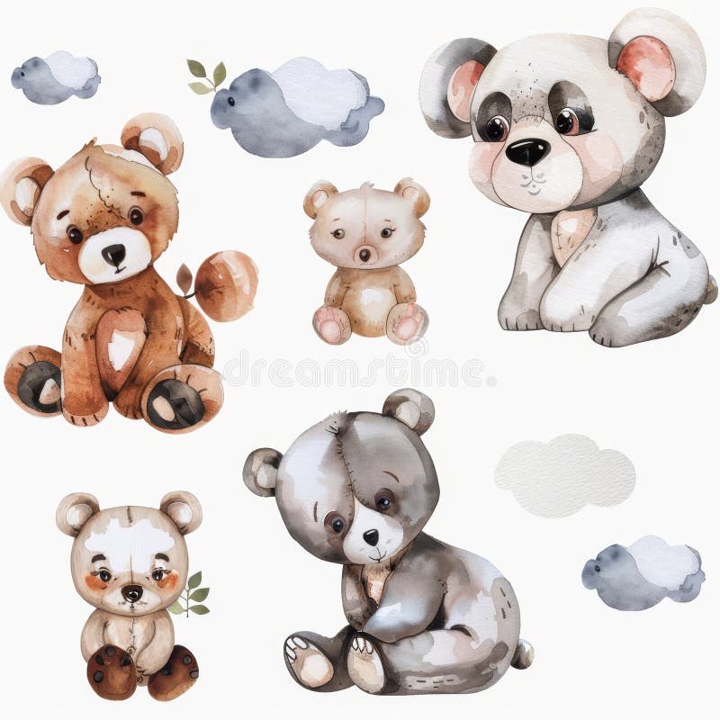 A Cute Watercolor Set of a Baby Boy Bear. Stock Illustration ...