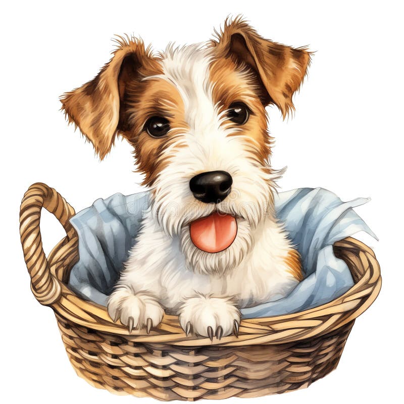 Cute Watercolor Wire Fox Terrier Dog Breed Illustration Stock ...