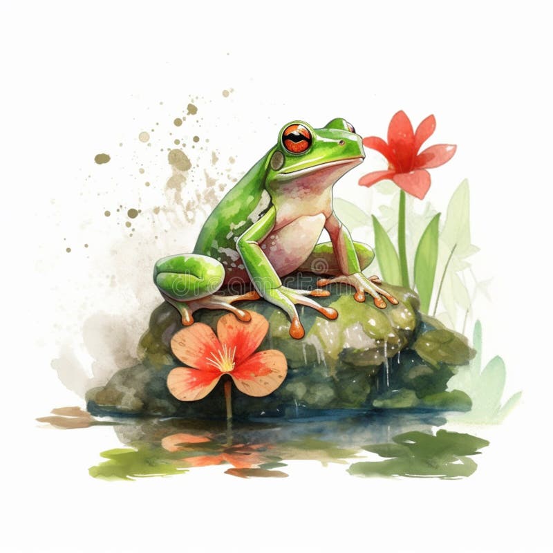 A Cute Watercolour Vibrant Frog or Toad Illustration Stock Illustration ...
