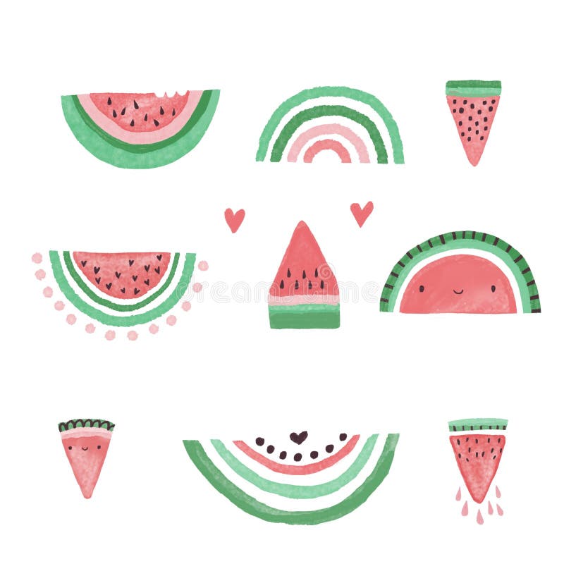 Cute Watermelon in Cartoon Style Stock Illustration - Illustration of ...