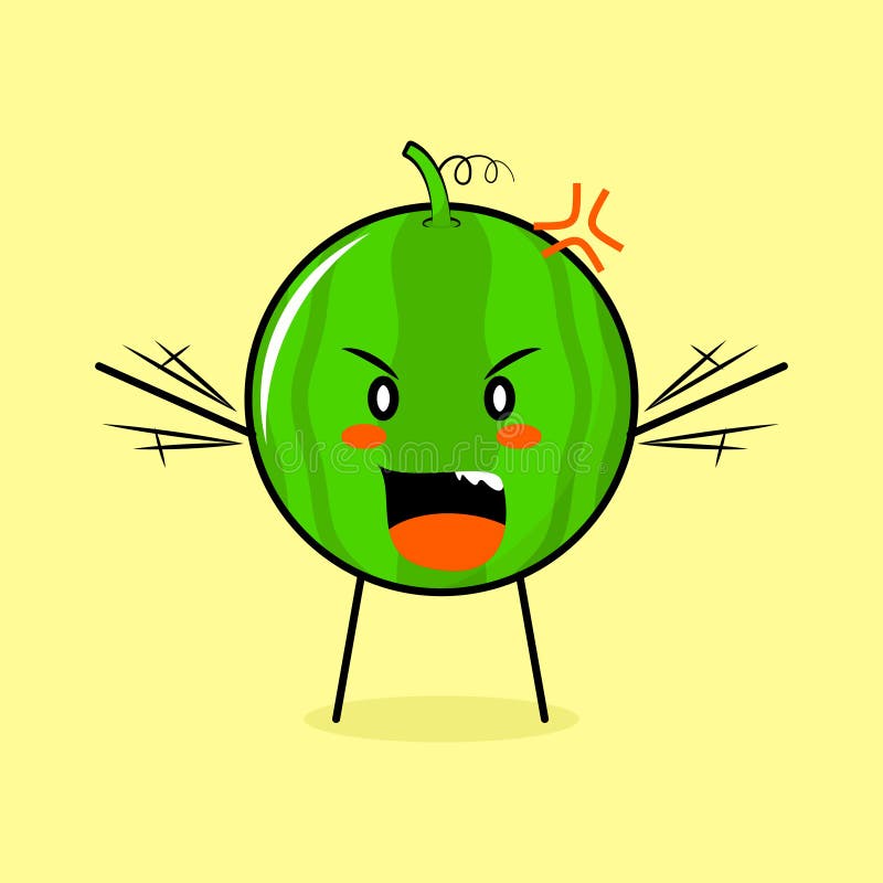 Cute Watermelon Character with Angry Expression. Both Hands Raised and ...
