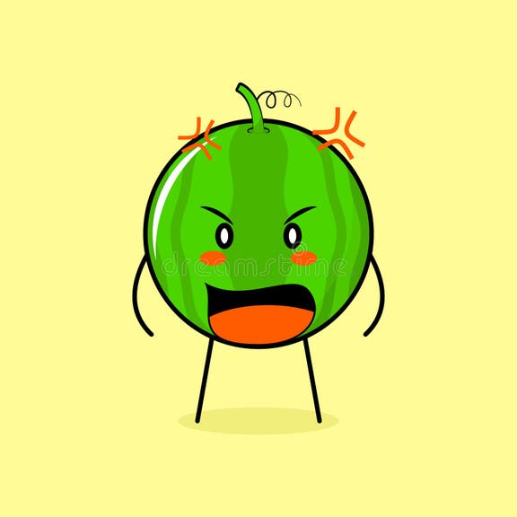 Cute Watermelon Character with Angry Expression.mouth Wide Open Stock ...