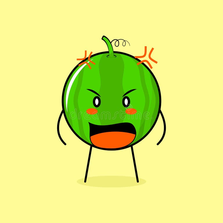 Cute Watermelon Character with Angry Expression.mouth Wide Open Stock ...