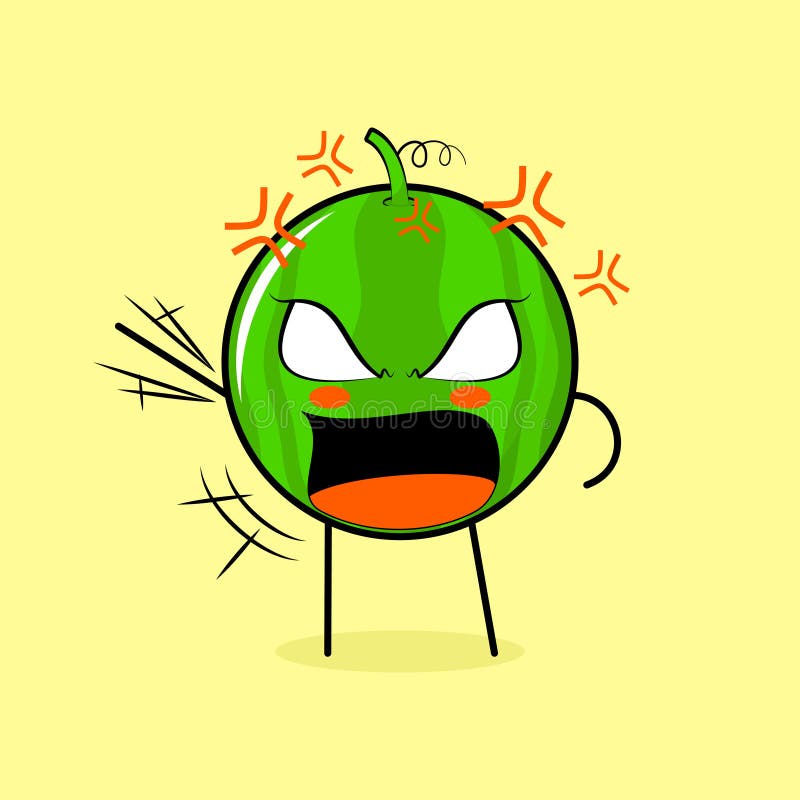 Cute Watermelon Character with Angry Expression. One Hand Raised, Eyes ...
