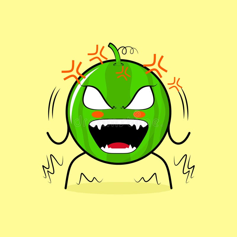 Cute Watermelon Character with Very Angry Expression. Eyes Bulging and ...