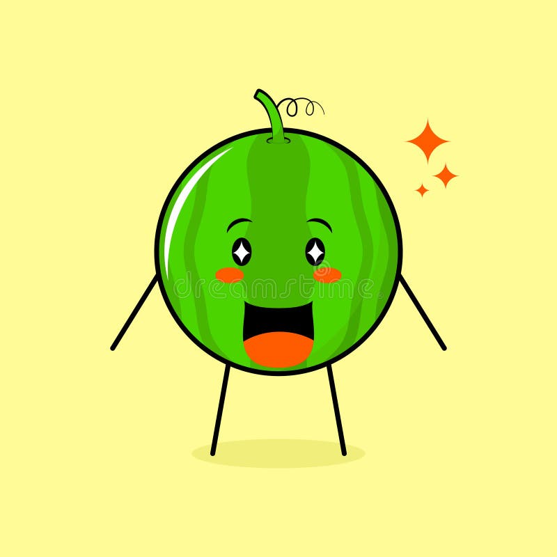 Cute Watermelon Character with Happy Expression, Mouth Open and ...