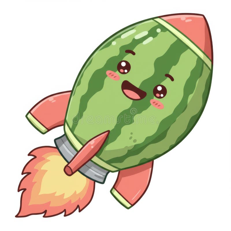 Cute Watermelon Slice Holding Blue Balloon Illustration Stock Vector ...