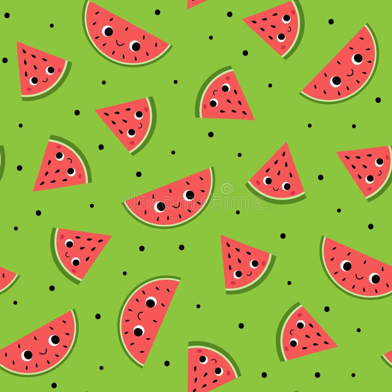 Cute Watermelon Seamless Pattern in Kawaii Style,vector Illustration ...