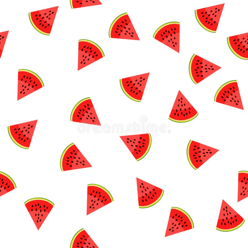 Cute Watermelon Slice Design Pattern on White Background, Seamless ...