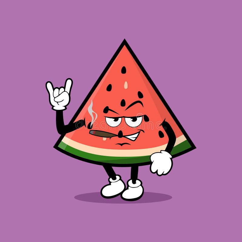 Cute Watermelon Slice Fruit Character with Rock and Roll Expression ...