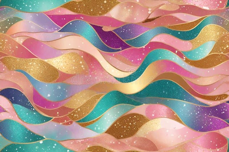 Cute Wavy Rainbow Gold Sparkle Abstract Background Stock Illustration ...