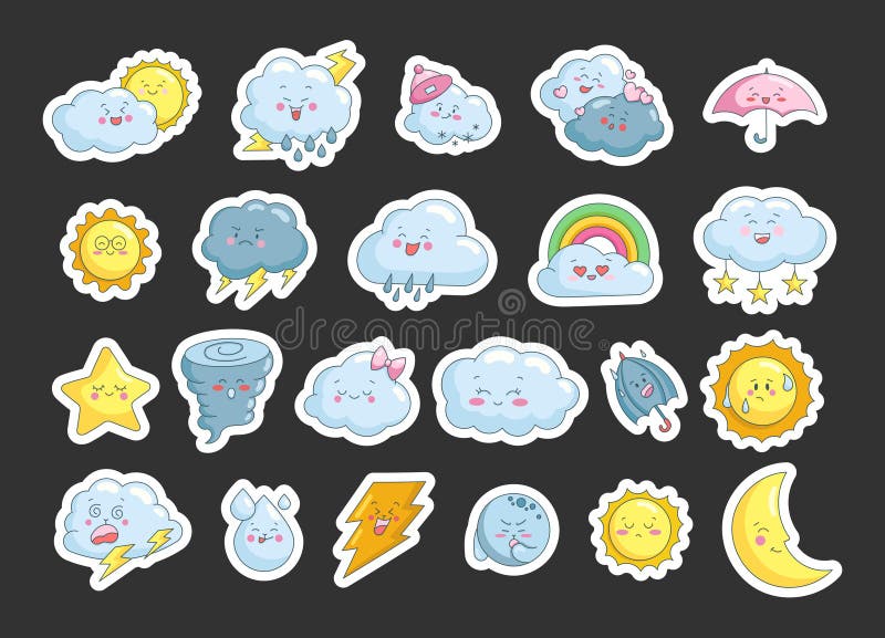 Cute Weather Characters. Sticker Bookmark Stock Vector - Illustration ...