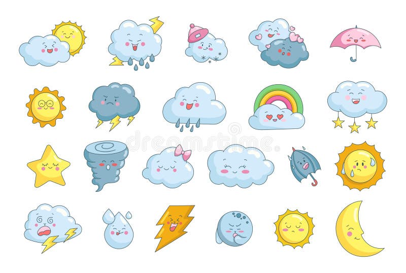 Cute Weather Characters. Weather Forecast Stock Vector - Illustration ...