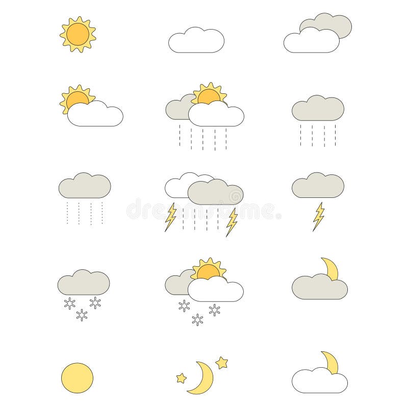 Cute Weather Icons Set Illustration Stock Vector - Illustration of cold ...