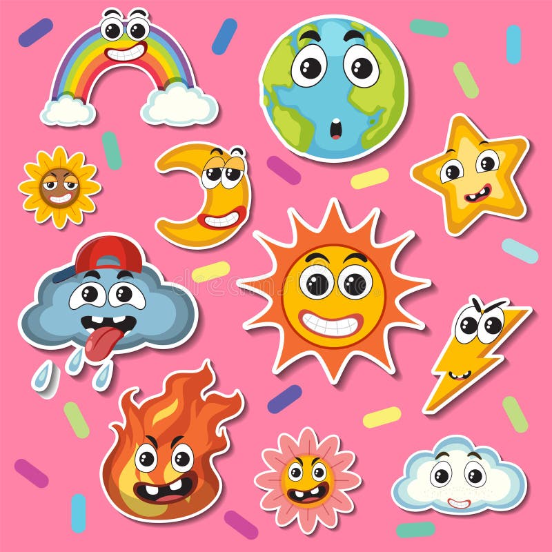 Cute Weather Icons Sticker Seamless Pattern Stock Vector - Illustration ...
